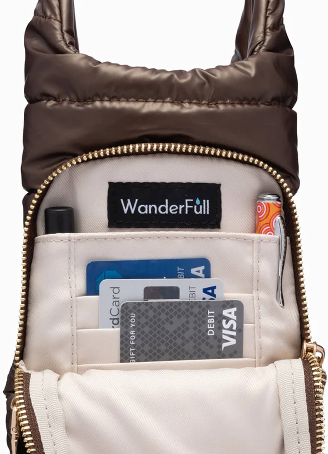 WanderFull Chocolate Brown Shiny HydroBag with Solid Strap – Details Direct